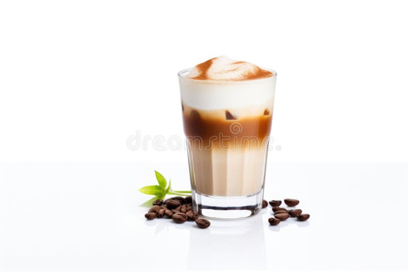 A Refreshing Coffee-based Beverage in a Glass on a Pale Coffee-toned ...