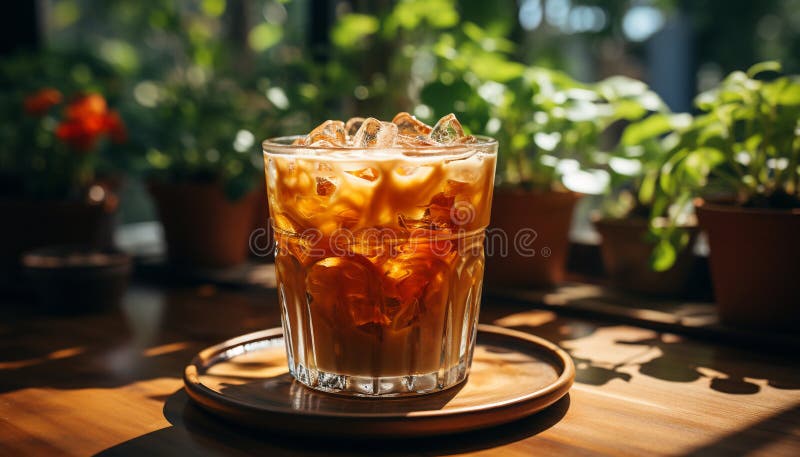 Refreshing Coffee Drink on a Wooden Table, Perfect for Summer Generated ...