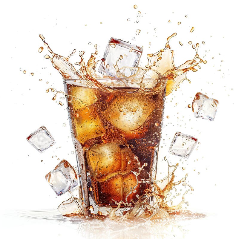 Refreshing Cola Drink with Ice Cubes Splashing Stock Photo - Image of ...