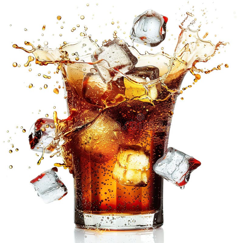 Refreshing Cola Drink with Ice Cubes Splashing in a Glass Stock Image ...
