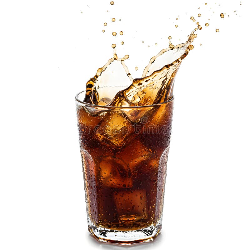 Refreshing Cola Drink with Ice Cubes Splashing in a Glass Stock Photo ...