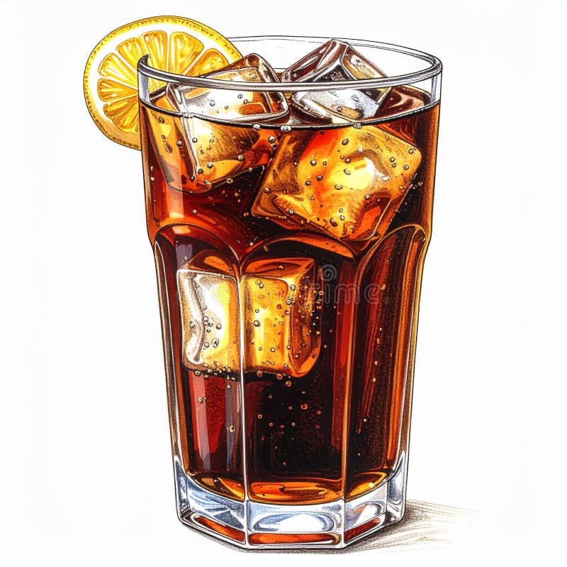 Refreshing Cola Drink with Ice and Lemon Stock Illustration ...