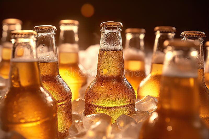 Refreshing Cold Beer Delight Bottles Chilled in Ice Cubes. Created with ...