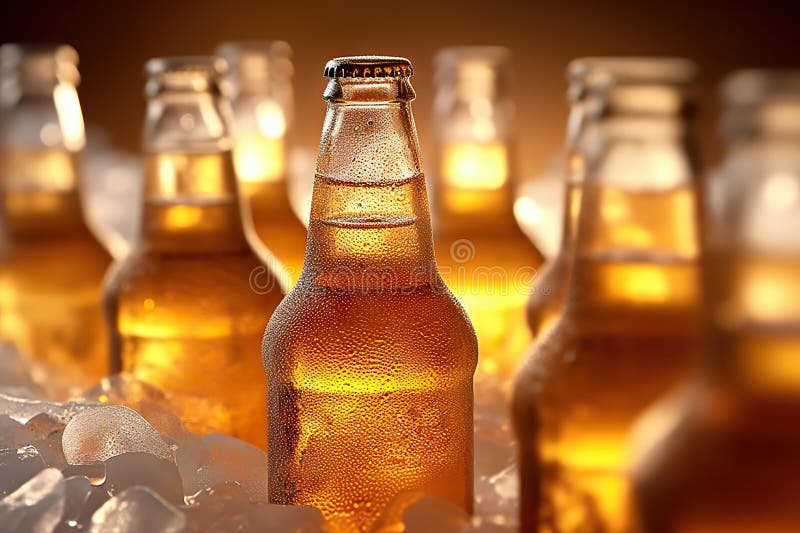 Refreshing Cold Beer Delight Bottles Chilled in Ice Cubes. Created with ...