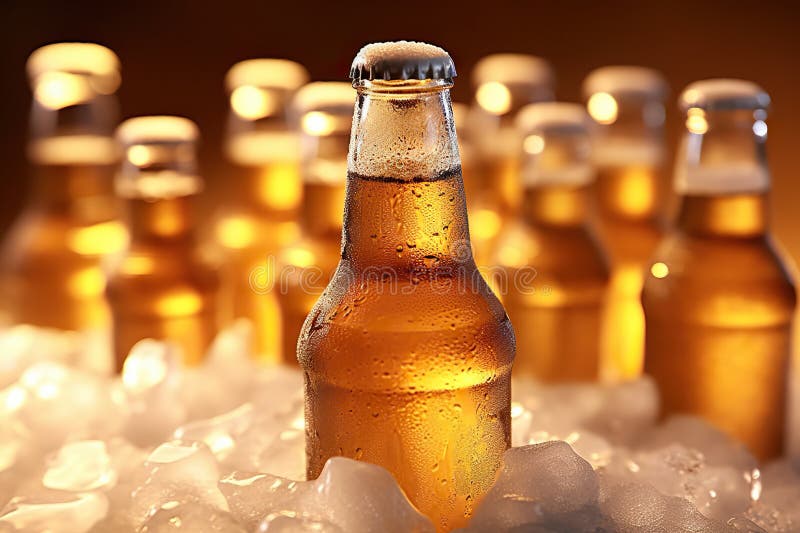 Refreshing Cold Beer Delight Bottles Chilled in Ice Cubes. Created with ...