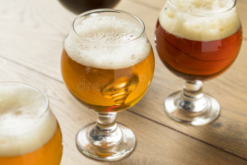 Refreshing Cold Beer Flight Stock Photo - Image of fresh, carbonated ...
