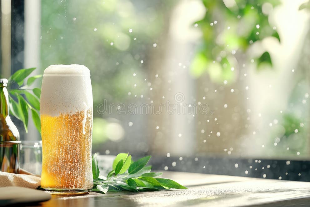 Refreshing Cold Beer in Sunlight on Wooden Table Outdoors Stock Image ...