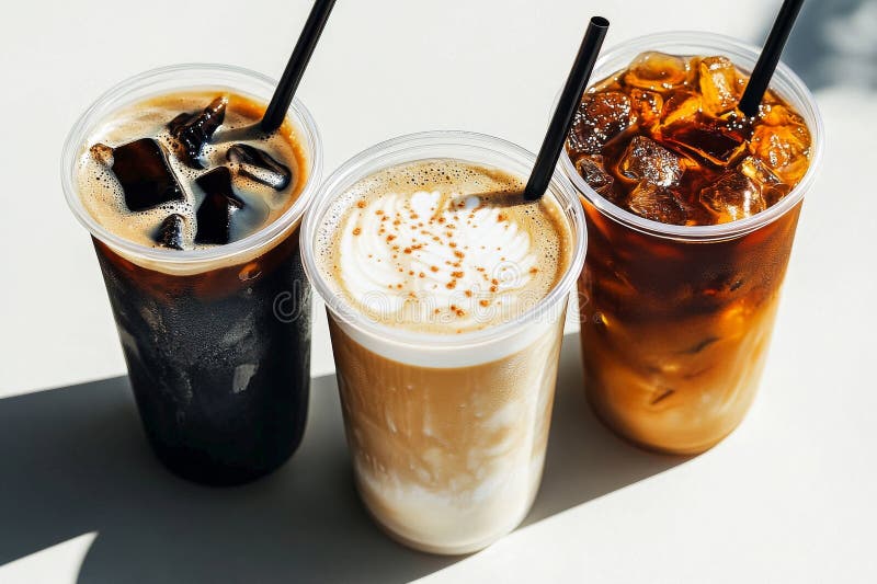 Refreshing Cold Beverages Served in Clear Cups during Sunny Afternoon ...