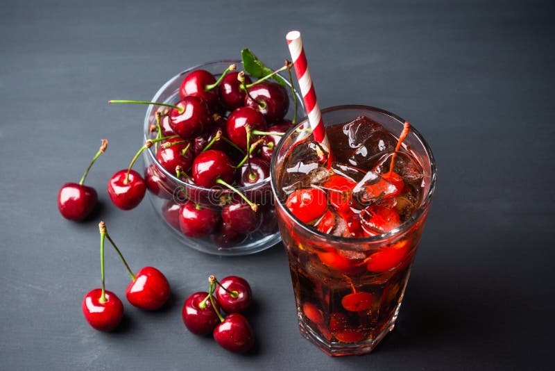 Refreshing Cold Cherry Cola Stock Photo - Image of bubble, glass: 73961066