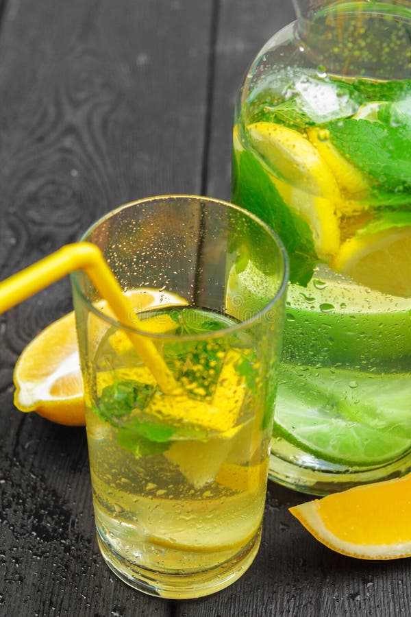 Refreshing Cold Citrus Water with Mint. Close Up. Stock Image - Image ...