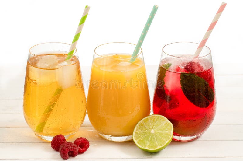Refreshing Cold Fruit Drinks Stock Photo - Image of cubes, glass: 246087240