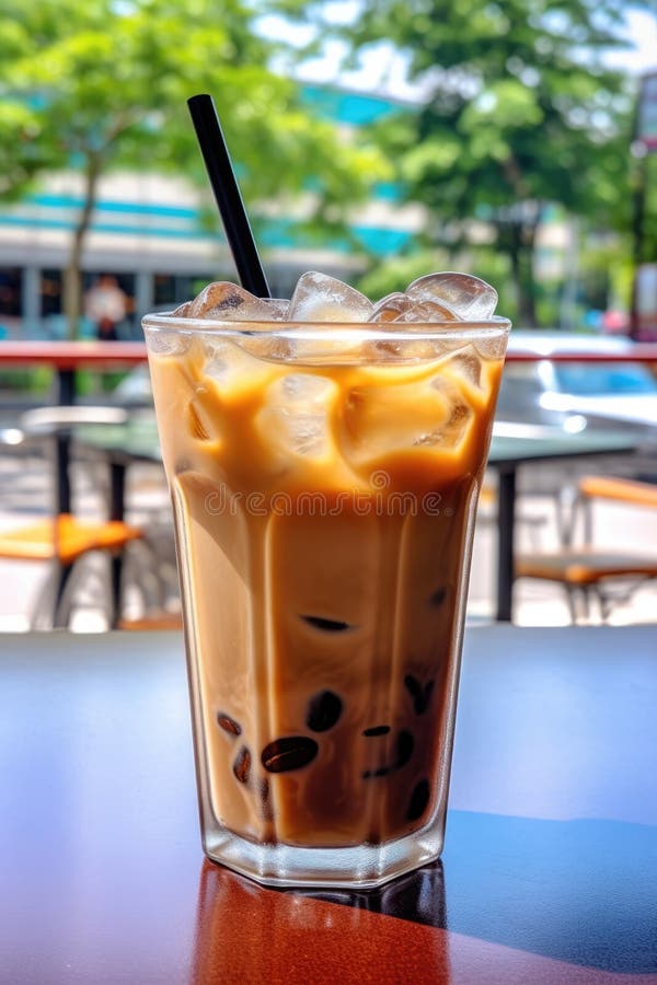 Refreshing Cold Iced Coffee on the Table by the Pool Stock Illustration ...