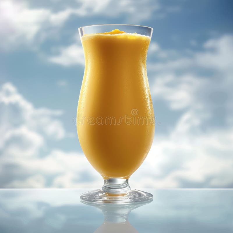 Refreshing Cold Mango Smoothie or Milkshake in Hurricane Glass on Blue ...