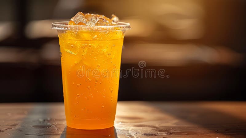 Refreshing Cold Orange Beverage in Plastic Cup on Summer Afternoon ...