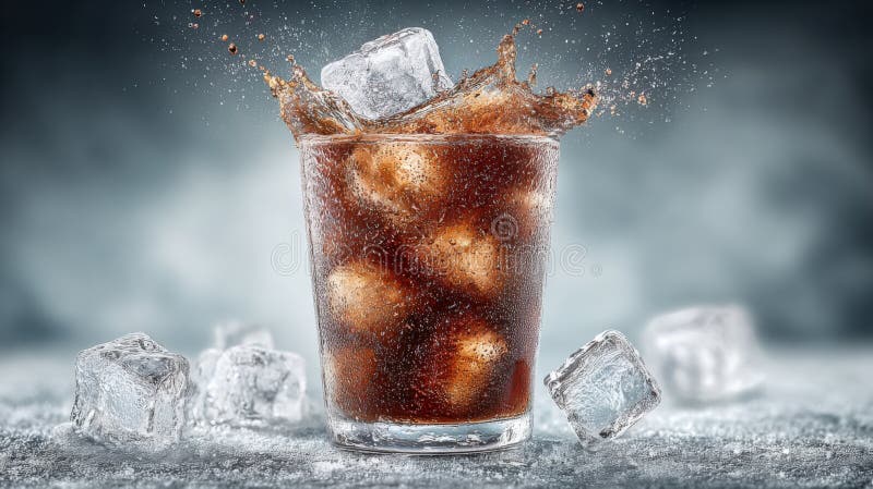 Generative AI Refreshing Cold Soda Glass Filled with Ice Cubes ...