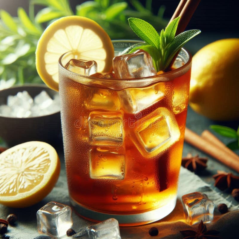 Refreshing Cold Tea with Ice Cubes and Lemon, Perfect for Quenching ...