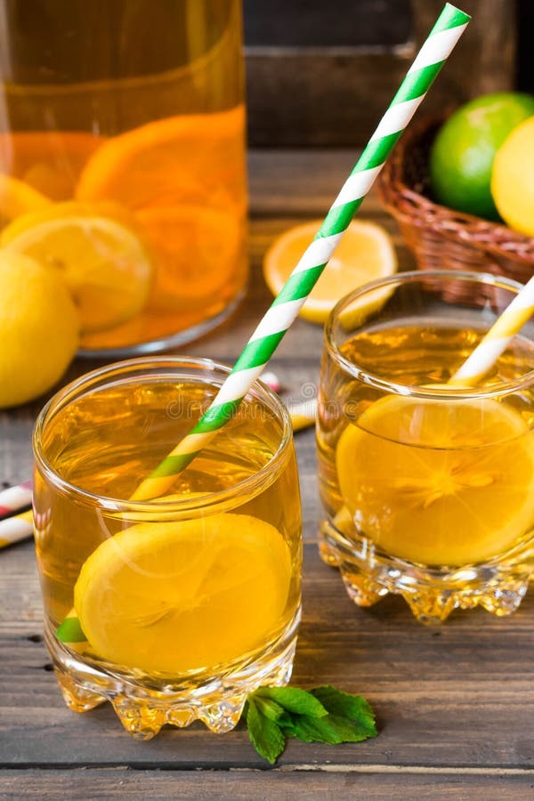 Refreshing Cold Tea with Lemon Stock Image - Image of liquid, cutting ...