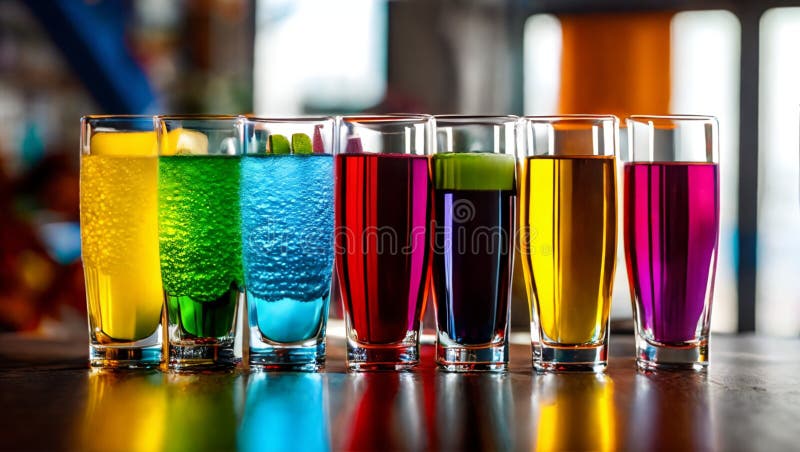 Refreshing Colorful Drinks on a Bar Counter Stock Illustration ...