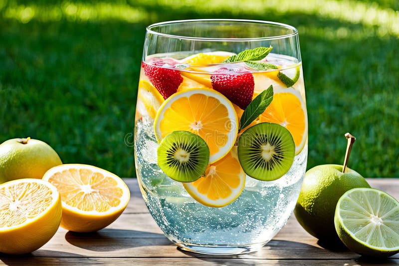 Refreshing Concoction of Fruit-infused Water Served in a Stylish Glass ...