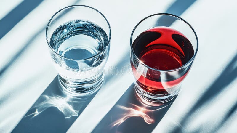Refreshing Contrast: Water and Wine in Sunlight Stock Photo - Image of ...