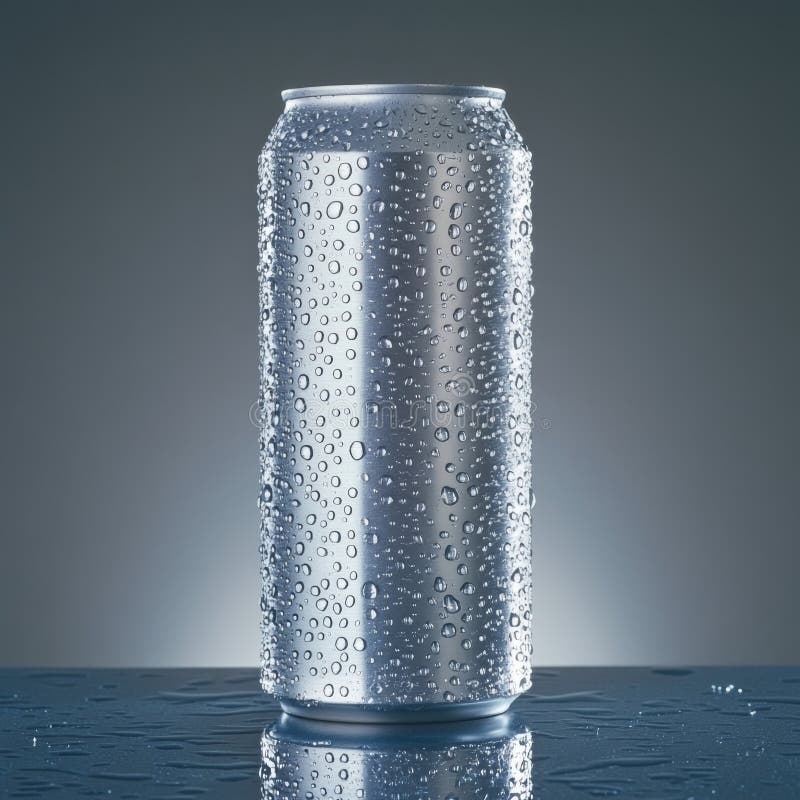 Refreshing Cool Single Cold Aluminum Can with Condensation, Blank Label ...