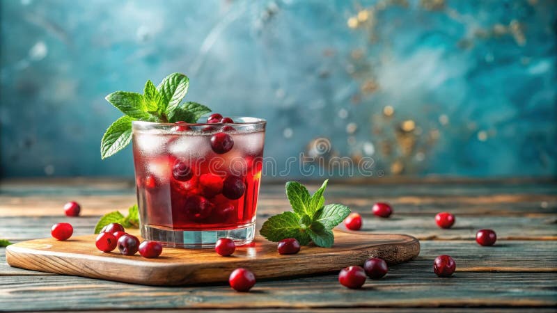 Refreshing Cranberry Mint Iced Beverage on Rustic Wooden Surface ...