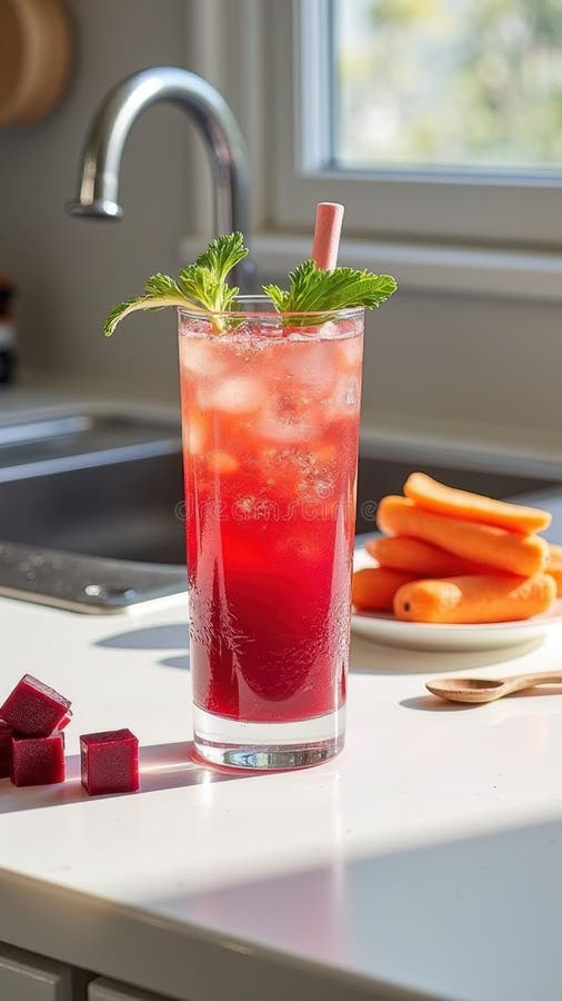 Refreshing Cranberry Mocktail with Mint and Ice on Sunny Kitchen ...