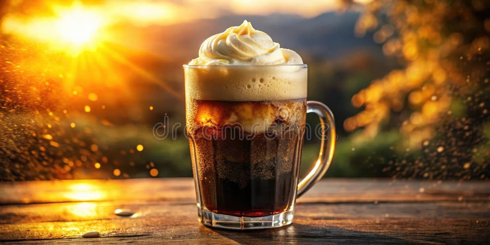 Refreshing Creamy Soda with Sparkling Bubbles at Sunset. Generative AI Stock Illustration ...