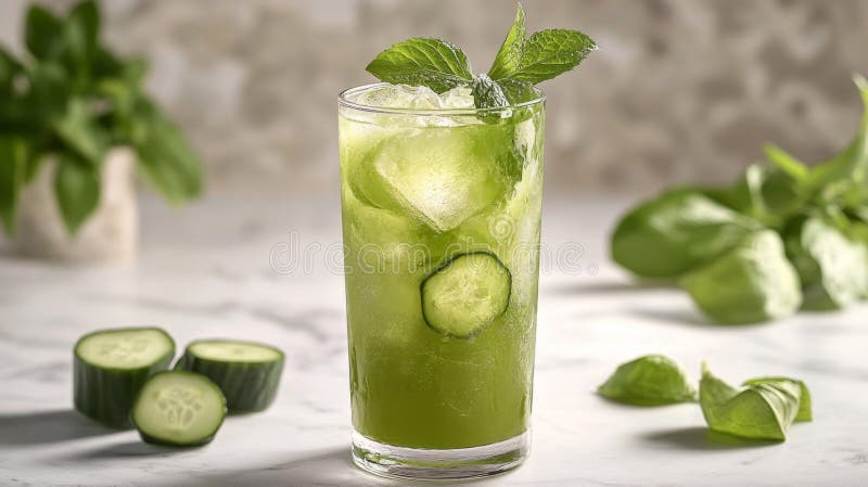 Refreshing Cucumber Mint Iced Drink Recipe Stock Illustration - Illustration of drink, mint ...