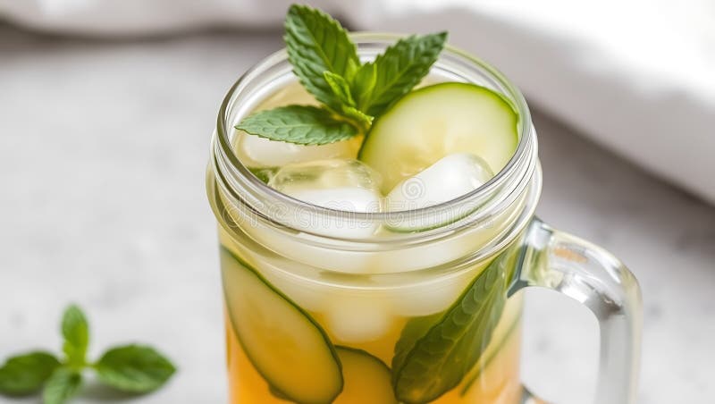 A Refreshing Cucumber Mint Iced Tea in a Mason Jar with Ice Cubes Mint ...