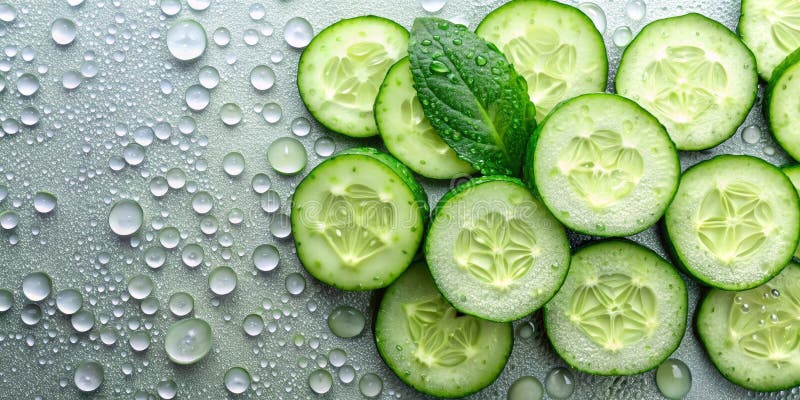 Refreshing Cucumber Slices with Dew Drops and Mint Leaf on a Cool ...