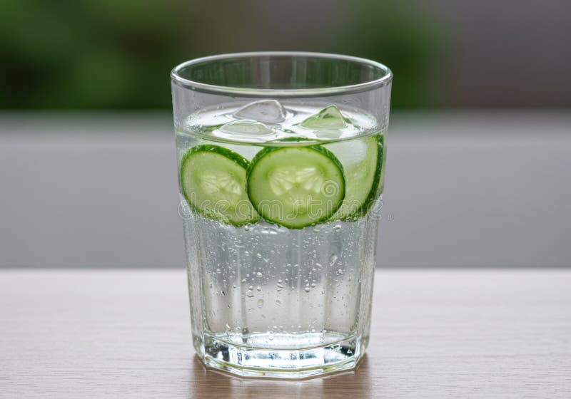 Refreshing Cucumber Water in Glass on Table Stock Illustration ...