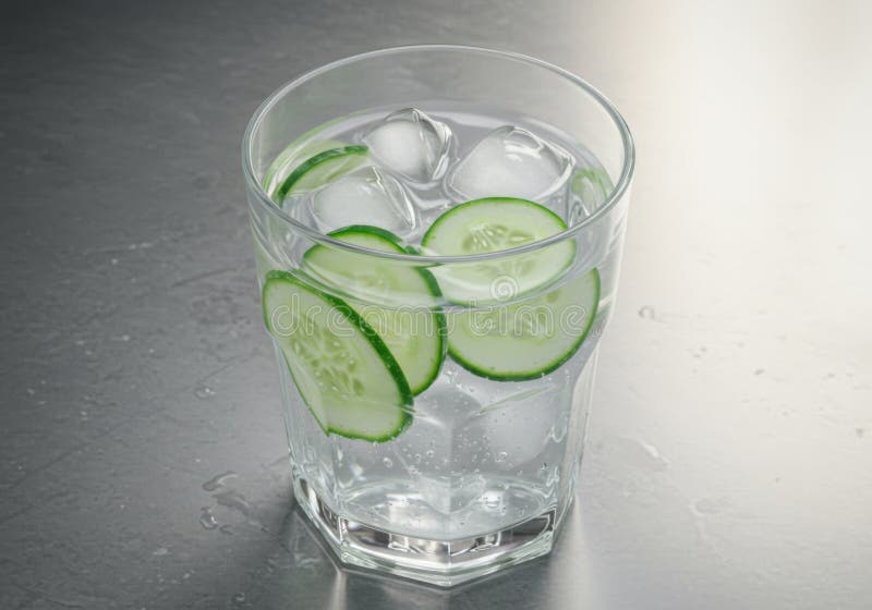 Refreshing Cucumber Water with Ice in Glass Stock Illustration ...