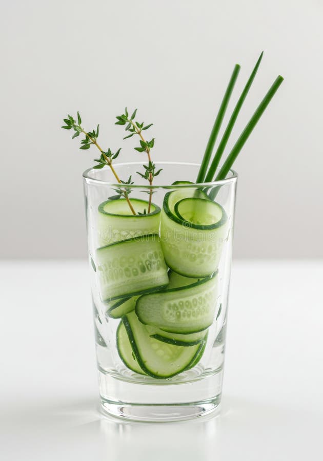 Refreshing Cucumber Water with Thyme and Chives Stock Illustration ...