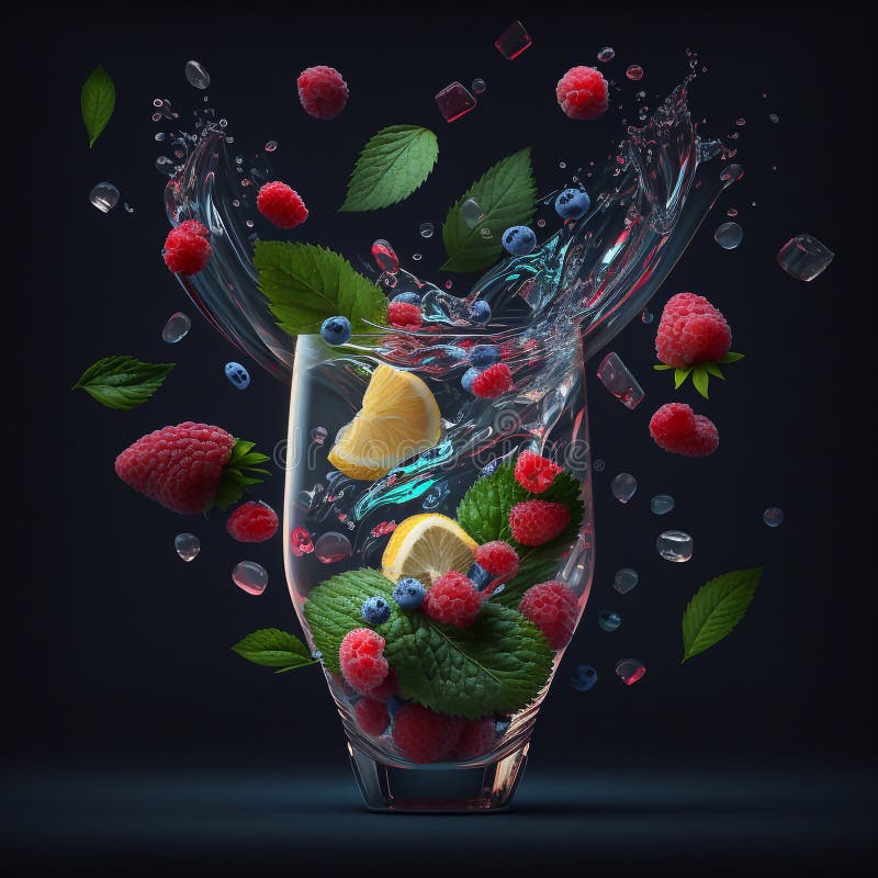 Refreshing Detox Drink with Berries and Mint Leaves. Artistic ...