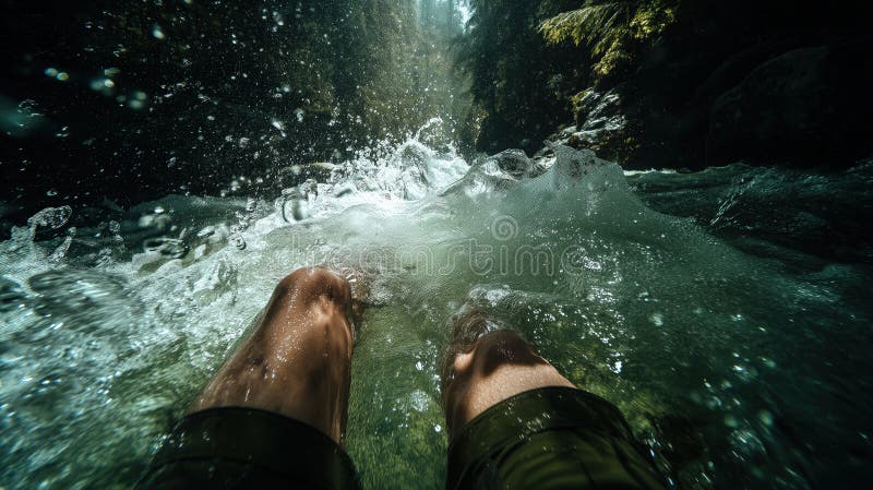 Refreshing Dip in Mountain Stream Generative AI Stock Photo - Image of ...