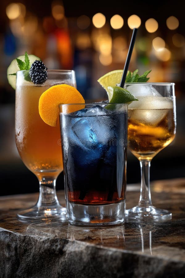 Refreshing Display, Row of Iced Beverages Arranged with Assorted ...