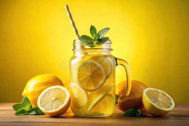 A Refreshing DoubleExposure Summer Lemonade in a Mason Jar a Visual ...