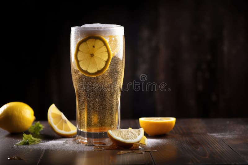 Refreshing Draught Beer with Lemon Wedge and Salt on the Side Stock ...