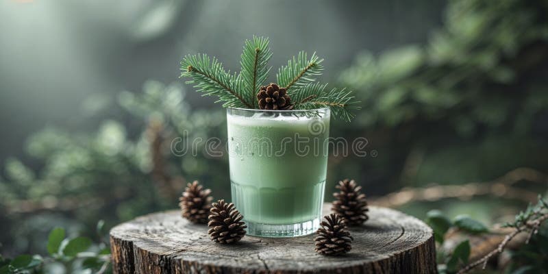Refreshing Drink Garnished with Pine and Pine Cones in Natural Setting ...