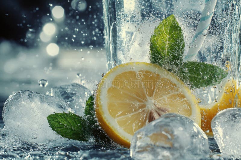 A Refreshing Drink of Ice and Lemon Slices in a Glass Stock Photo ...