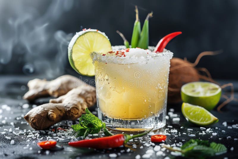 A Refreshing Drink Made with Lime, Chili, and Pepper on a Table Stock ...