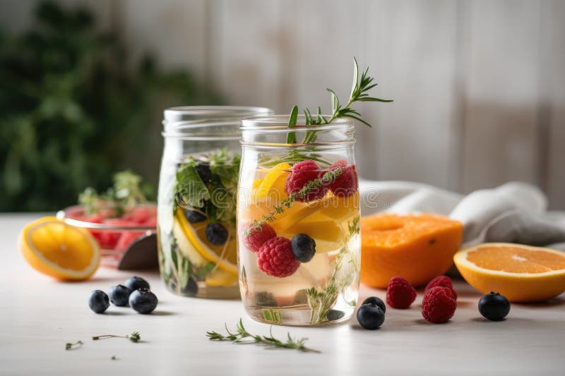 Refreshing Drink with Mix of Water, Fruit, and Herbs for a Healthful ...