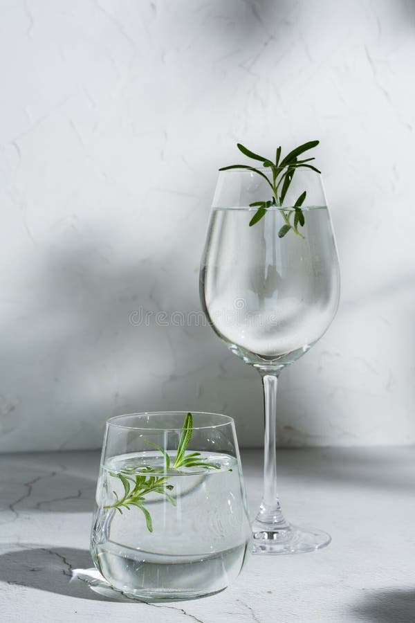Refreshing Drink with Rosemary in Glasses on the Table in the Shade of ...