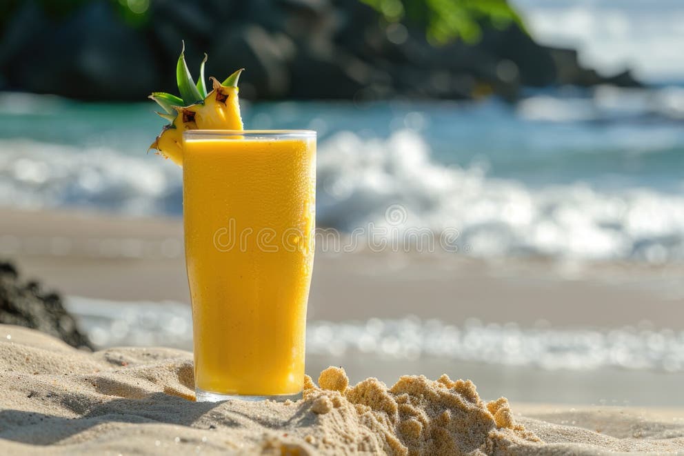 A Refreshing Drink on a Sunny Day at the Beach Stock Photo - Image of ...