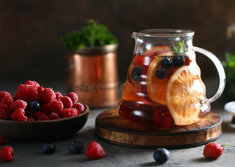 Refreshing Drink Tea in a Glass Teapot Stock Photo - Image of green ...