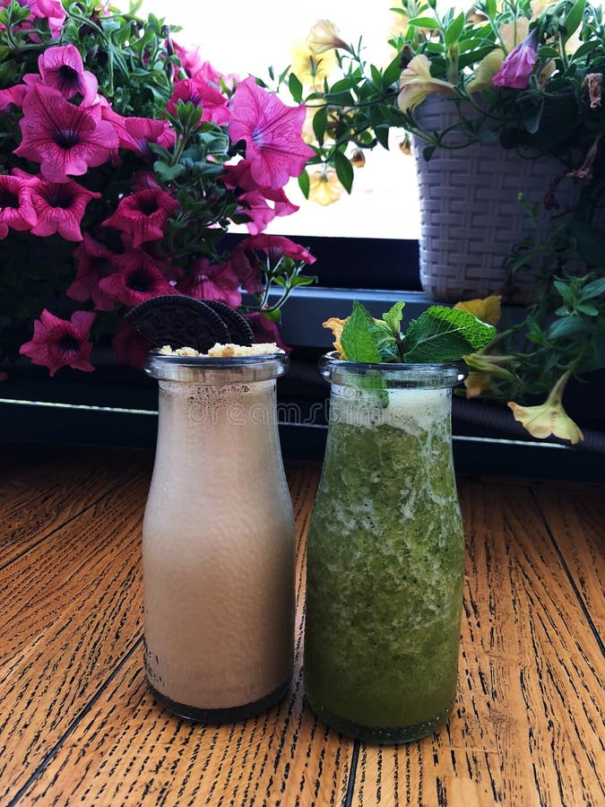Refreshing Drinks Coffee and Citrus Lemonade in Cafe Stock Photo ...