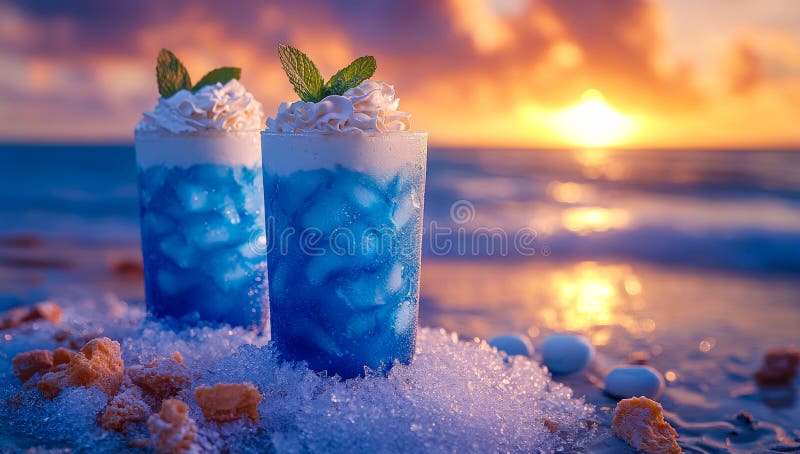 Refreshing Drinks by the Ocean at Sunset Stock Photo - Image of relax ...