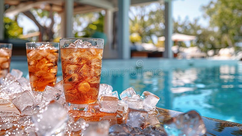 Refreshing Drinks by the Pool Stock Illustration - Illustration of ...
