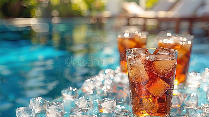 Refreshing Drinks by the Pool Stock Illustration - Illustration of ...